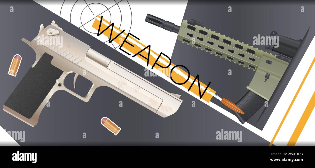 Weapon war composition with collage of realistic gun images with ...