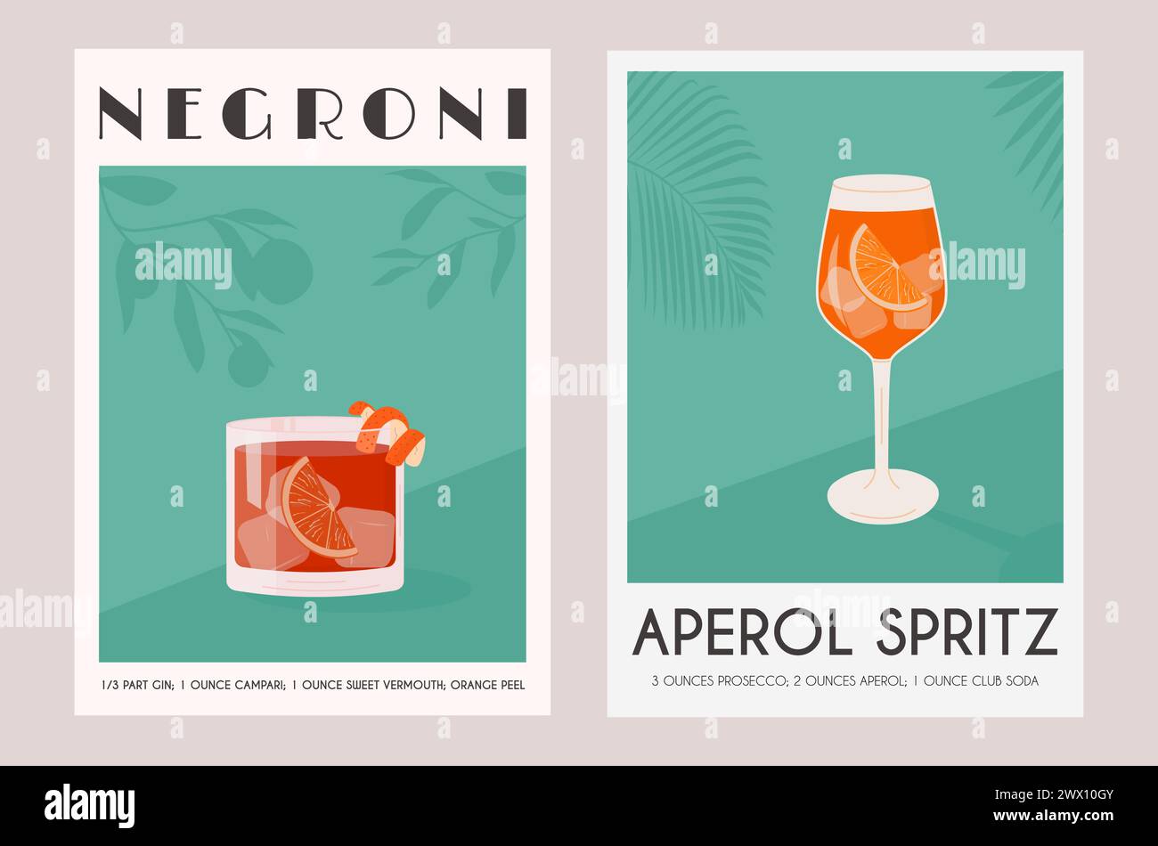 Aperol Spritz and Negroni Cocktail in glass with ice and orange slice ...