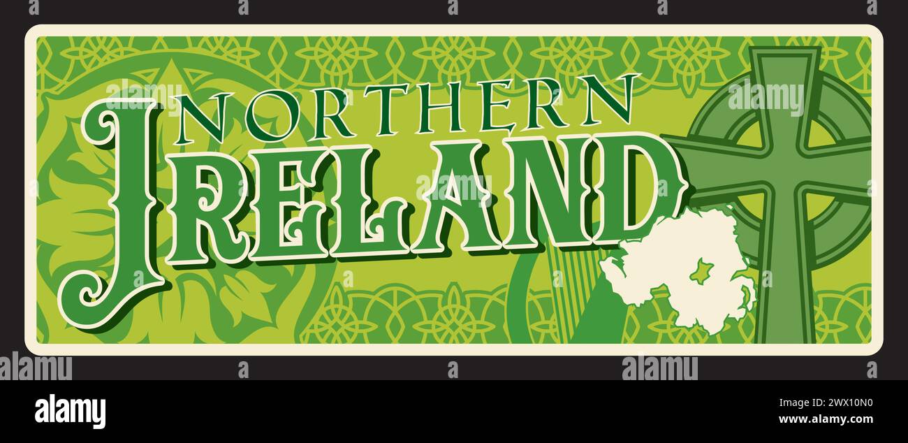 Northern Ireland British region, UK travel tin plate, vector tin sign ...