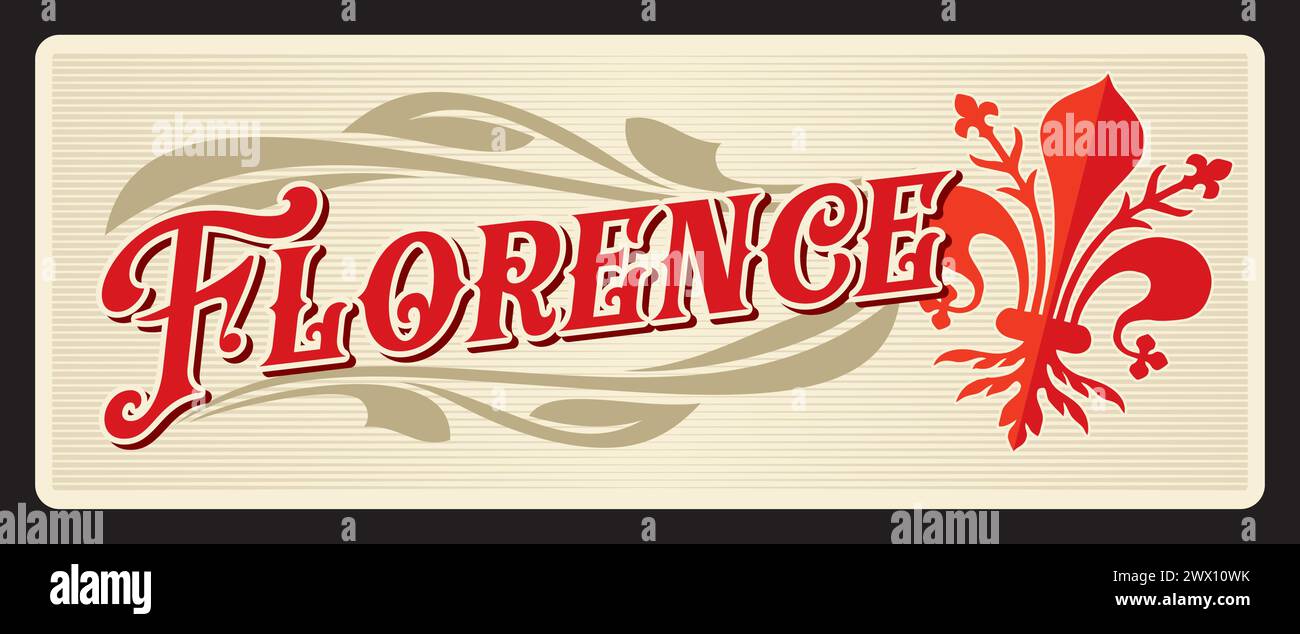 Florence italian sticker, retro travel plate, lily coat of arms ...