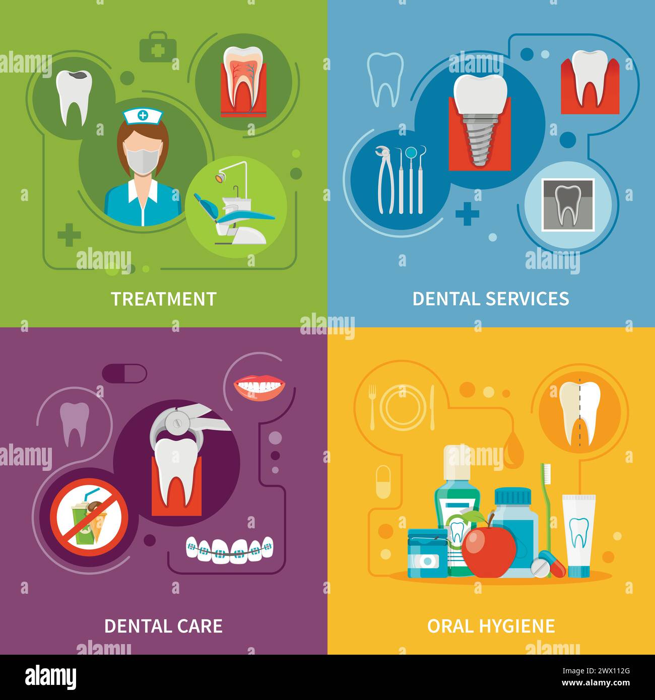 Dental Care Concept. Dental Icons Set. Dental Care Vector Illustration ...