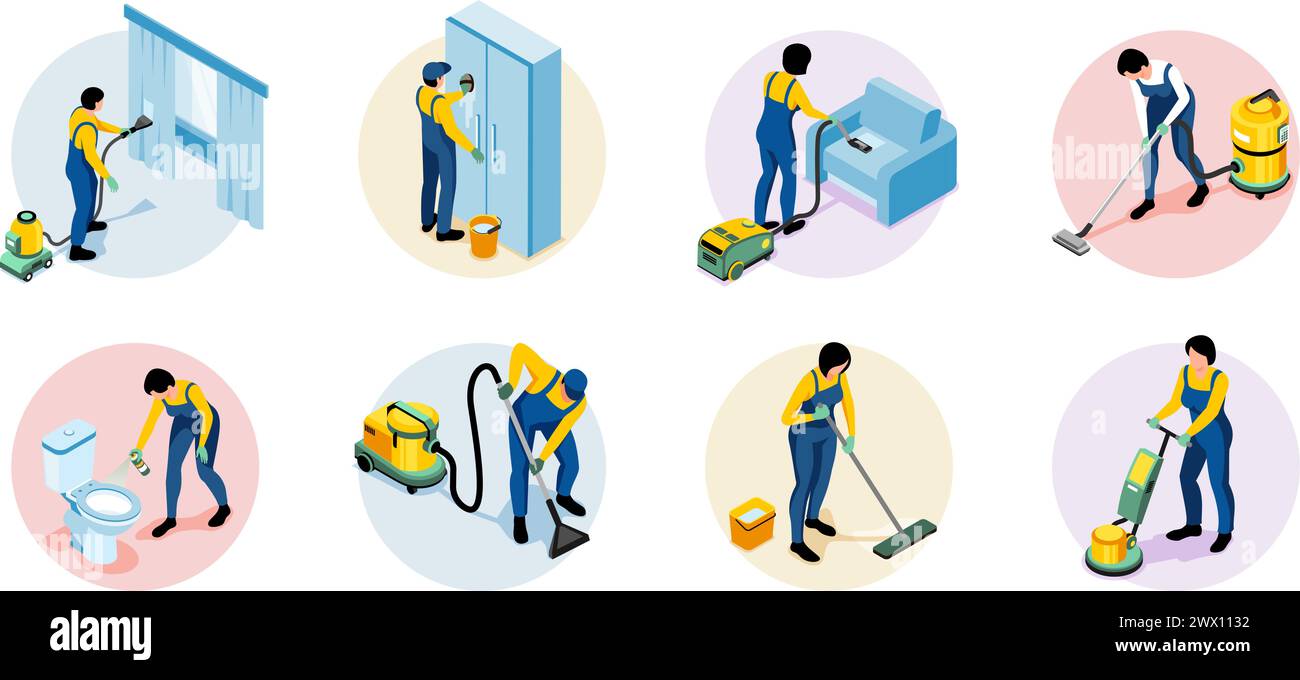 Cleaning service isolated round compositions with with employees ...