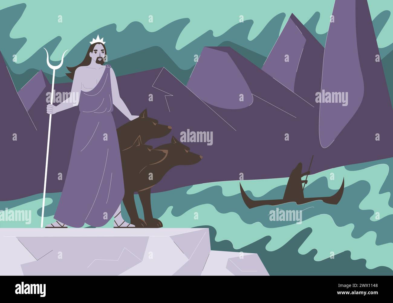 Olympic gods flat concept with Hades in underworld vector illustration ...