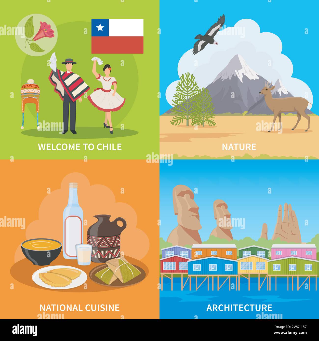 Chile 2x2 design concept set of nature architecture national cuisine ...