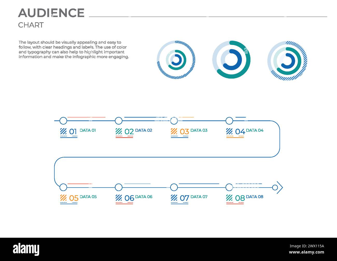 Coverage audience business charts in color. Vector data illustration ...
