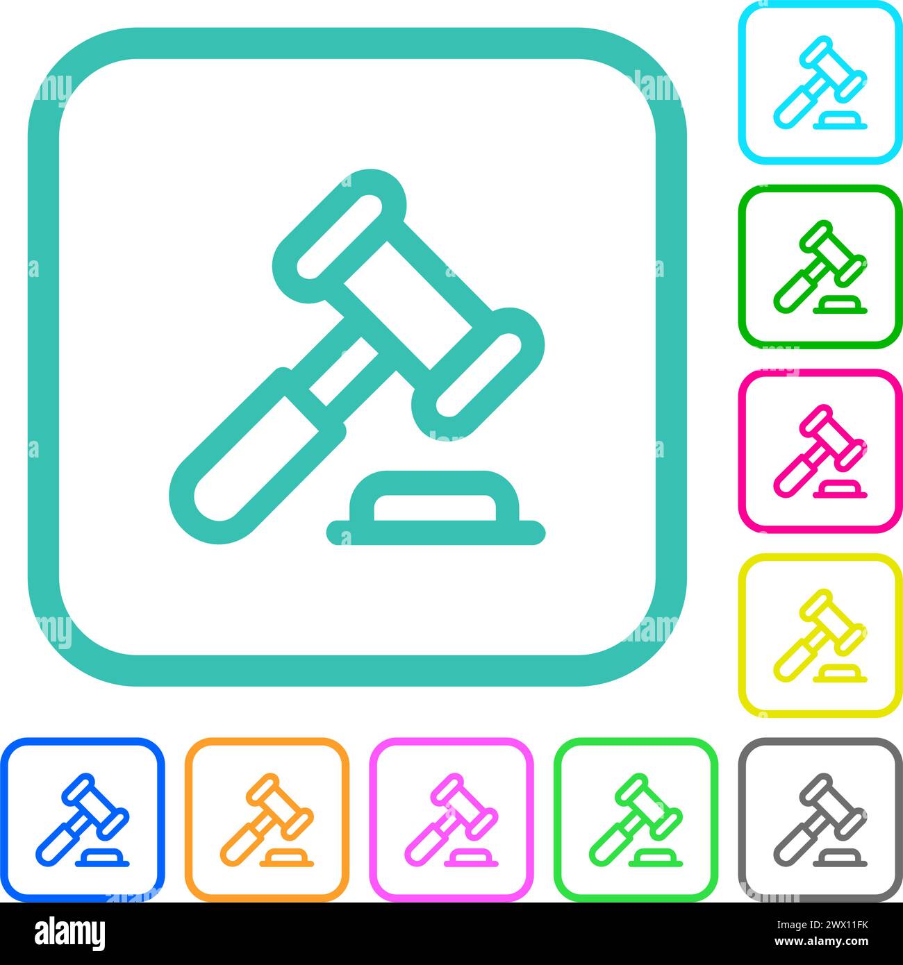 Gavel outline vivid colored flat icons in curved borders on white ...