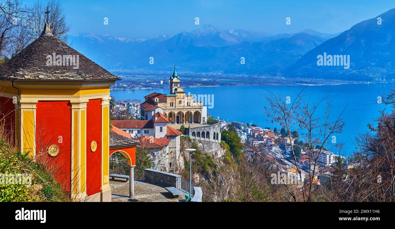 The vintage red Chapel of Resurrection in front of historic Madonna del ...