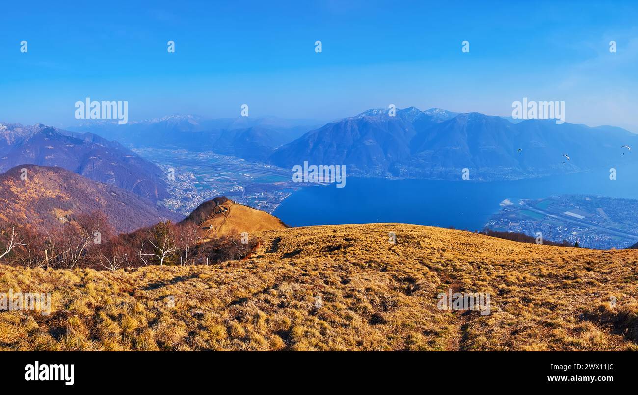 Panorama of Cimetta mountain slope with a footpath to Alpe Cardada ...