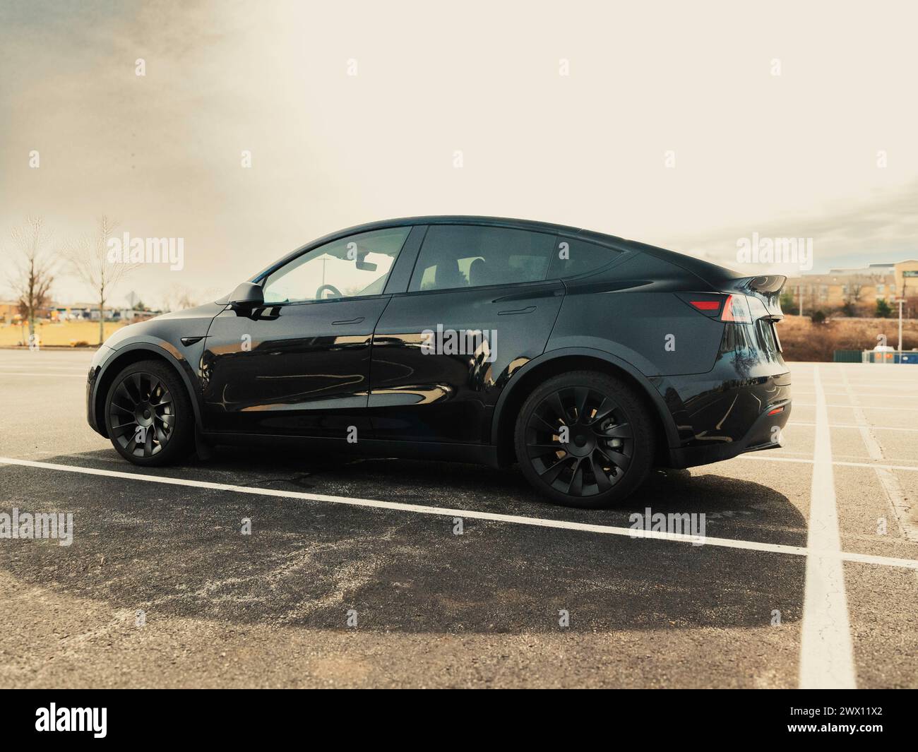 A black Tesla Model 3 with black rims, a paradigm of expressive ...
