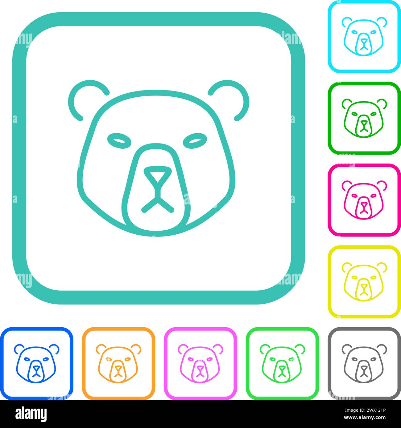 Bear head outline vivid colored flat icons in curved borders on white background Stock Vector ...