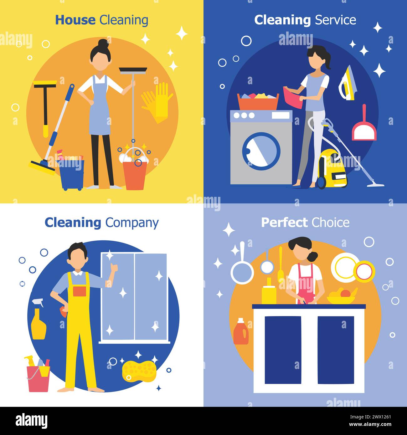 Cleaning people concept with housewife maid and company worker in flat ...