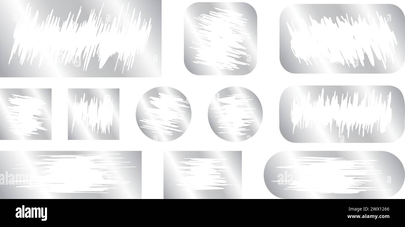 Set of silver scratch card surfaces with scraped textures isolated on ...