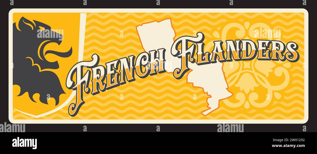 French Flanders historical county in France. Vector travel plate ...