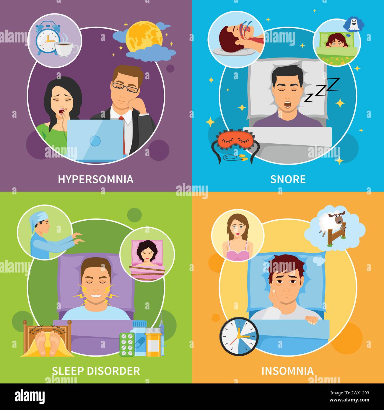 Four square sleeping disorder compositions with flat images ...