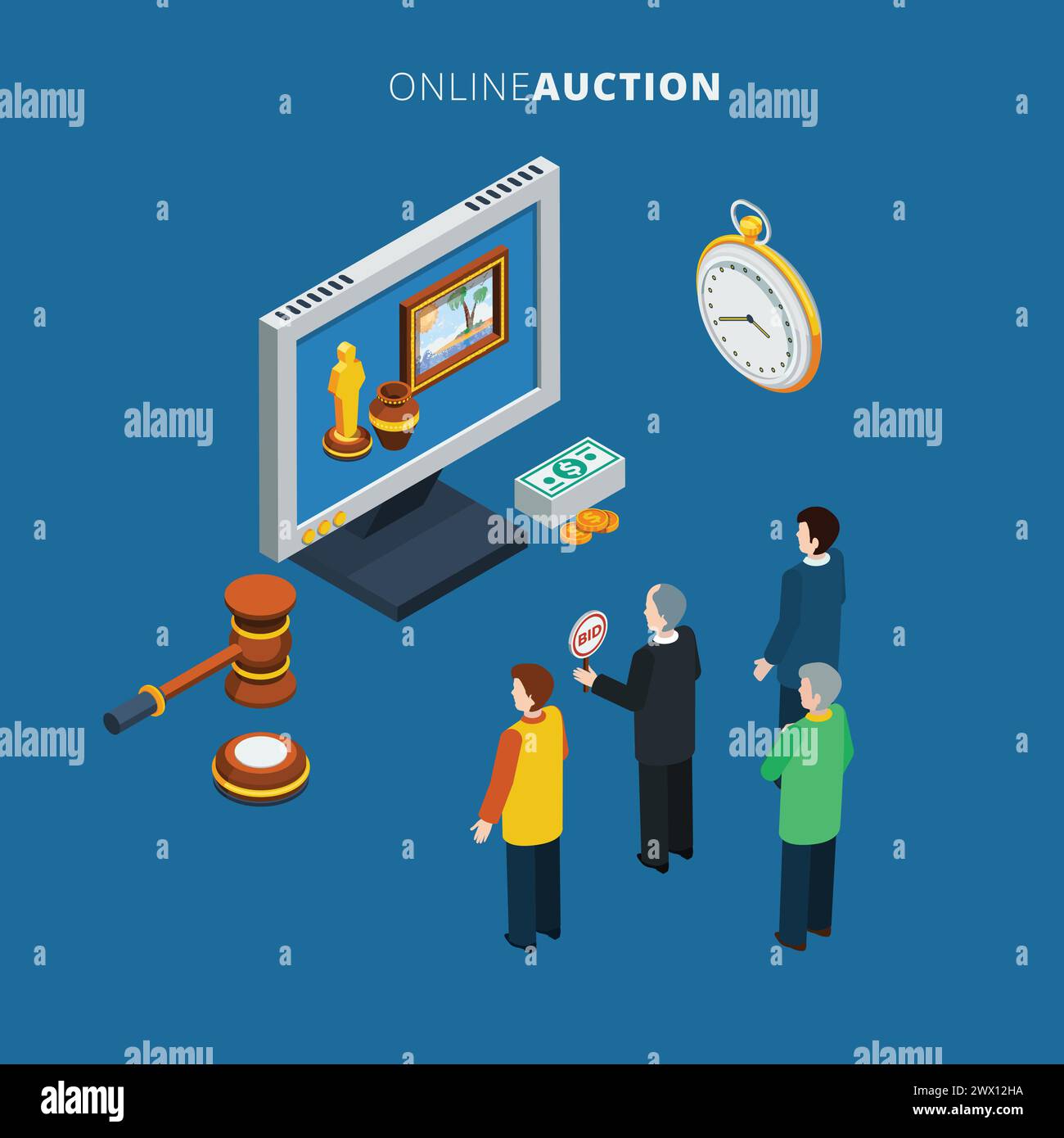 Online auction isometric with bidding man and different lots on the ...