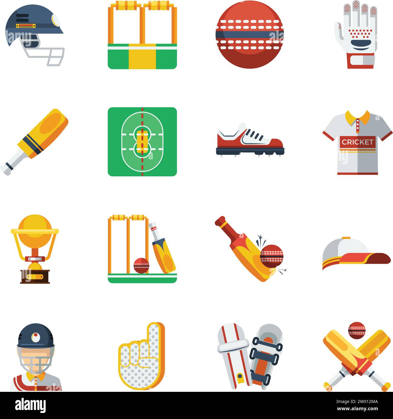 Cricket Icons Set. Cricket Vector Illustration. Cricket Flat Symbols. Cricket Design Set ...