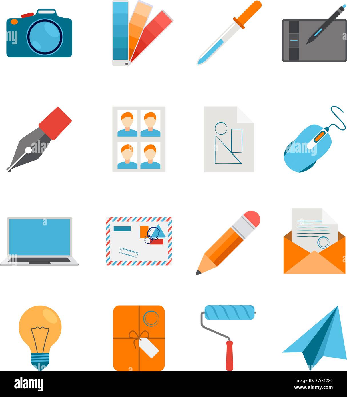 Creative design icons flat set for web and graphic design with camera ...