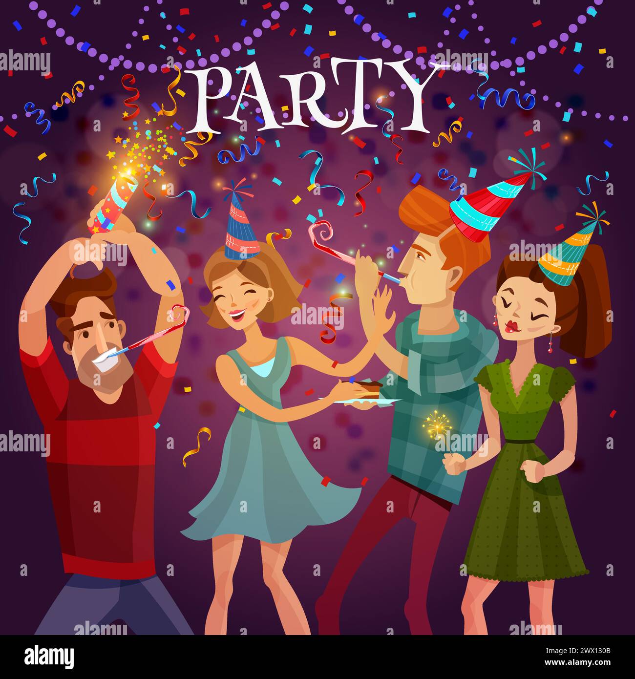 Birthday party evening celebration in disco cafe with bengal lights and ...