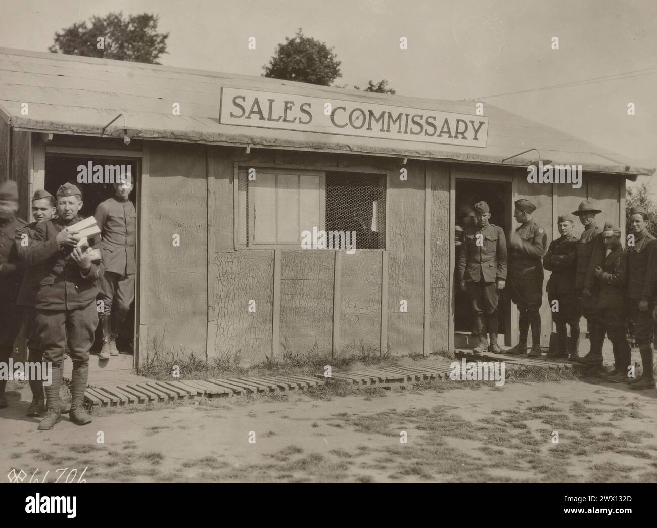 Soldiers in line at a sales commissary in France ca. 1916-1921 Stock ...