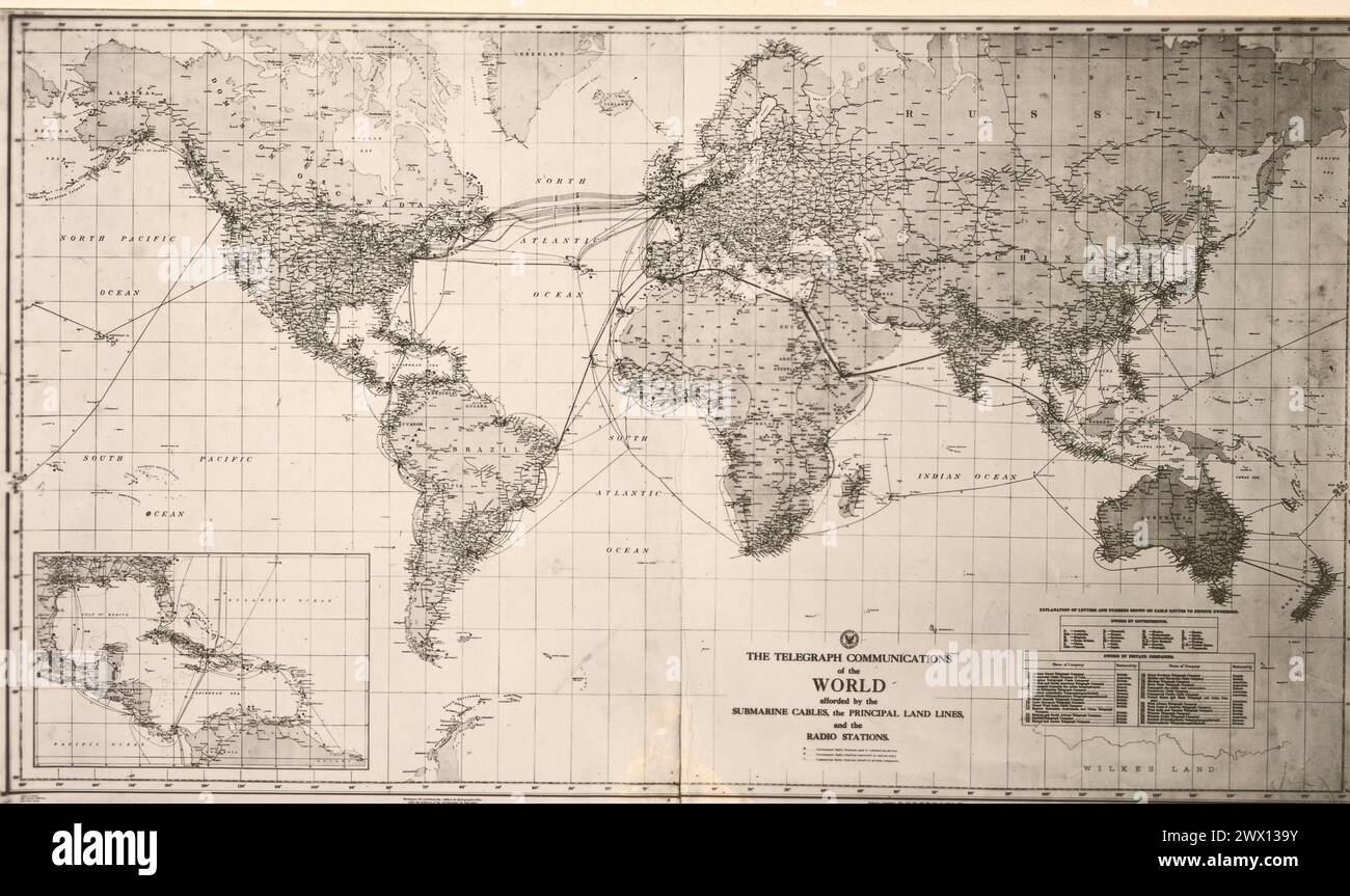 Map showing the Telegraph Communications of the World afforded by the ...