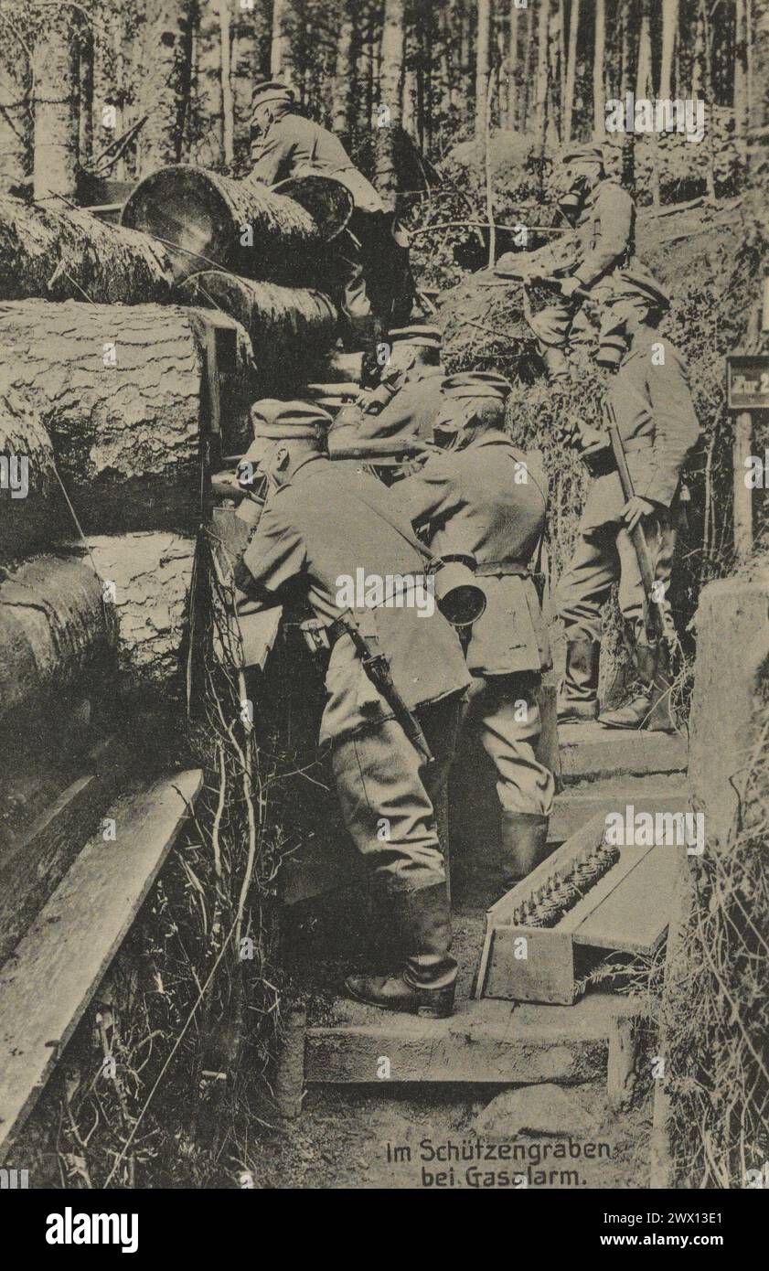 THE GAS ALARM SIGNAL USED IN the trenches. These men have on their gas ...