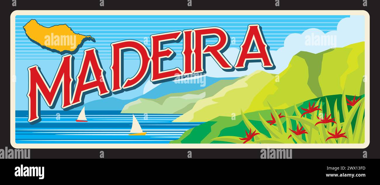 Madeira island portuguese province travel plate, tourist sticker ...