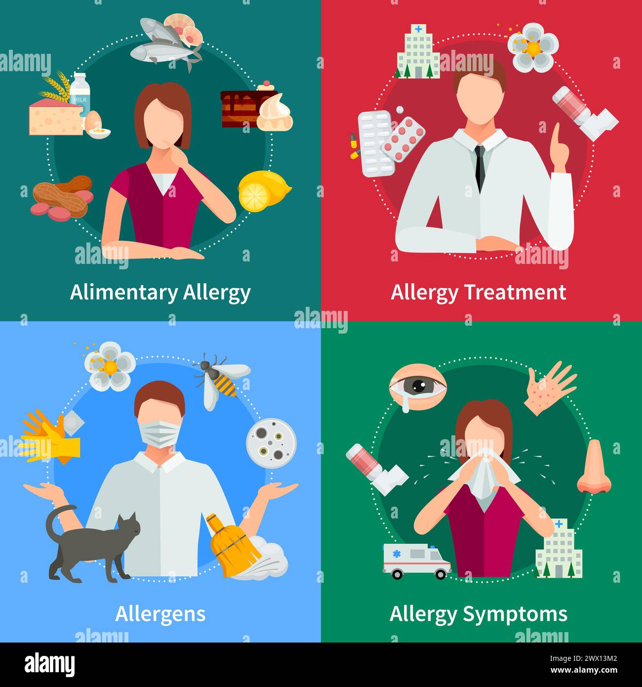 Allergy And Treatment Concept. Allergy Vector Illustration. Allergy ...