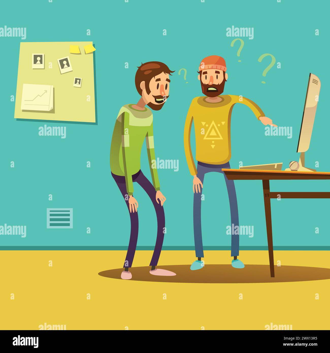 Coworking set with problem solving and solution symbols cartoon vector ...