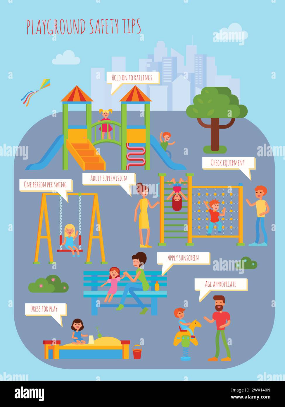 Playground infographics with flat colorful cartoon childrens playground ...