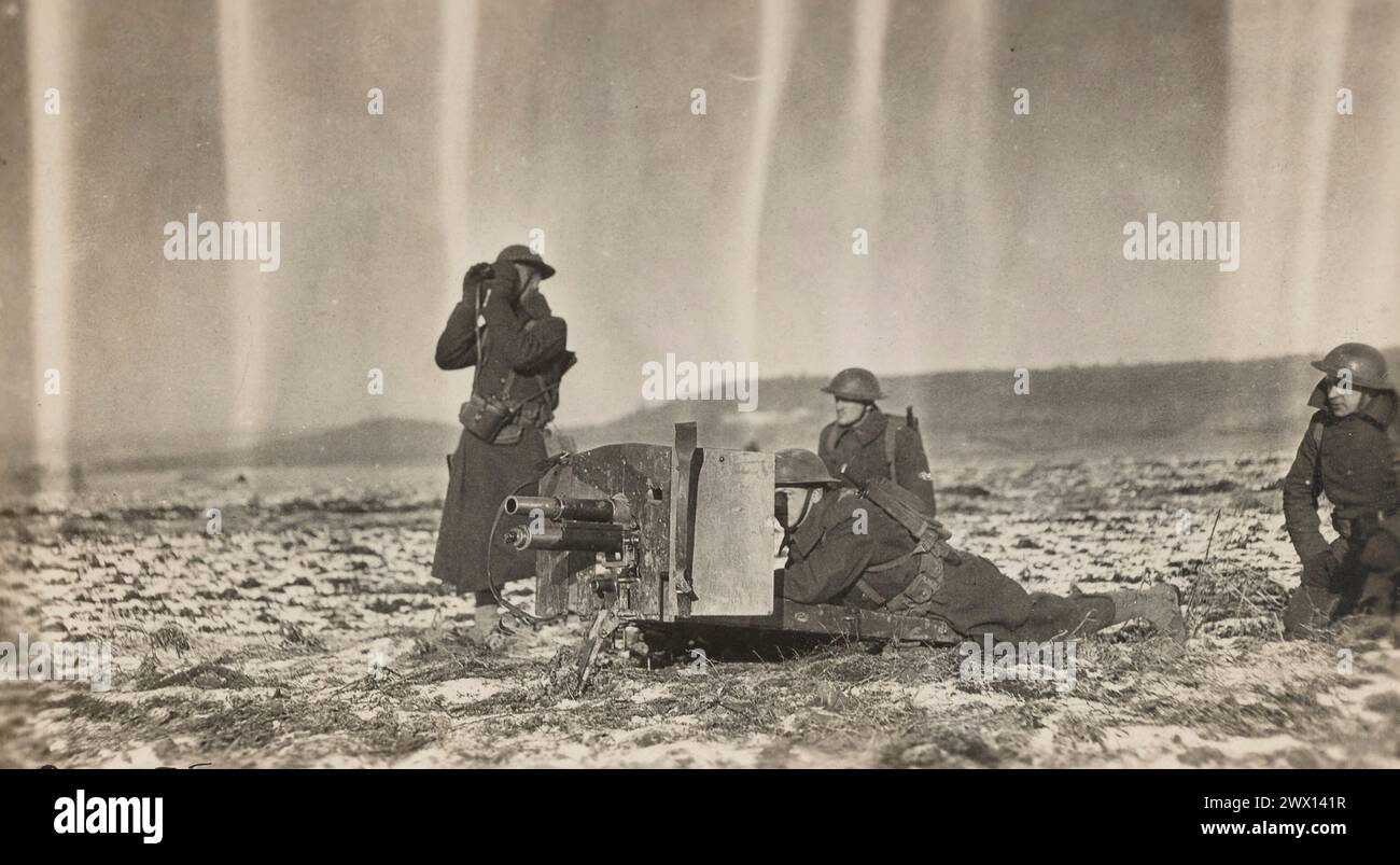 A crew of U.S. Soldiers man a one pound gun ca. 1917 or 1918 Stock ...