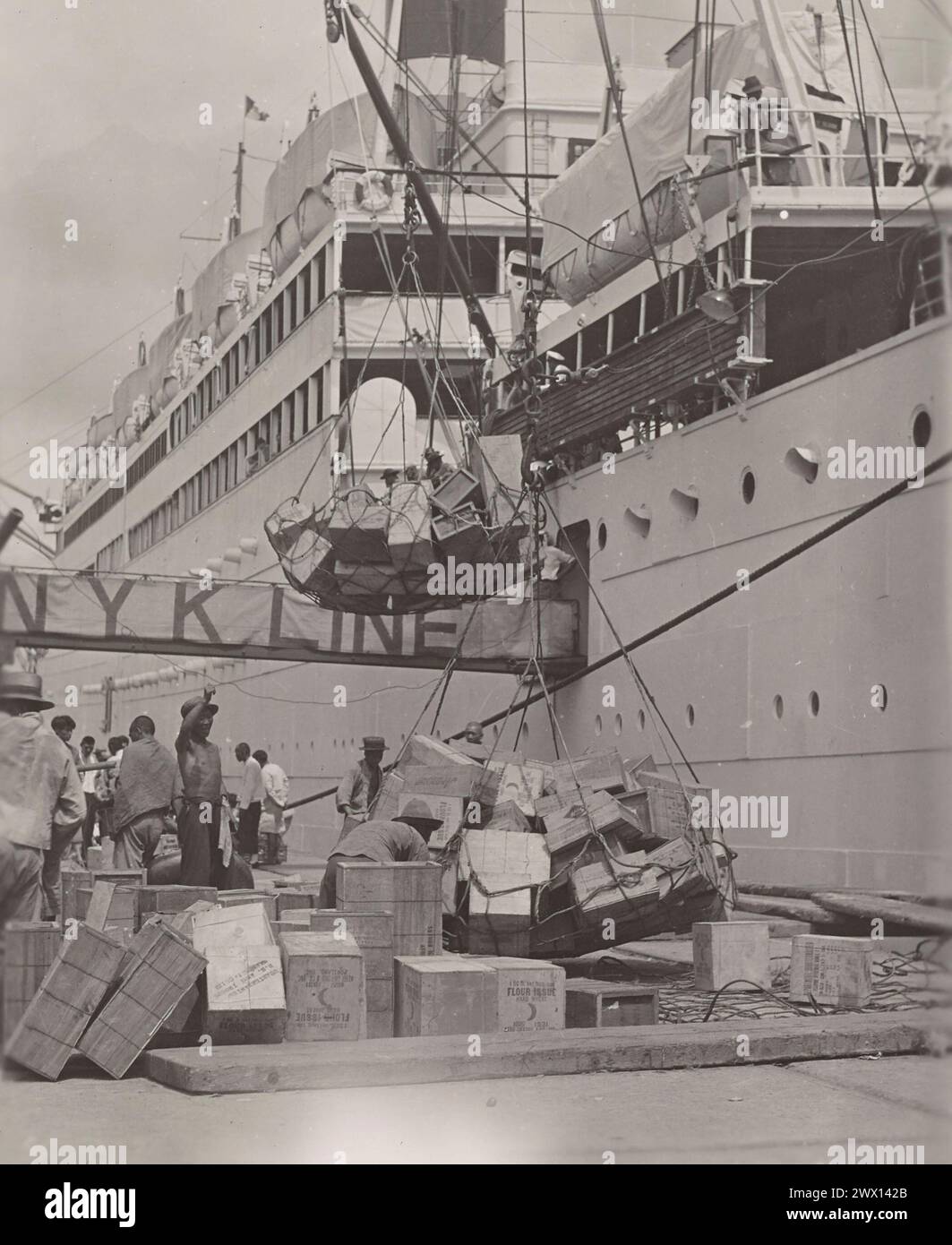 Shanghai, China. Loading U.S. Army transport "Republic" at N.Y.K. docks ...