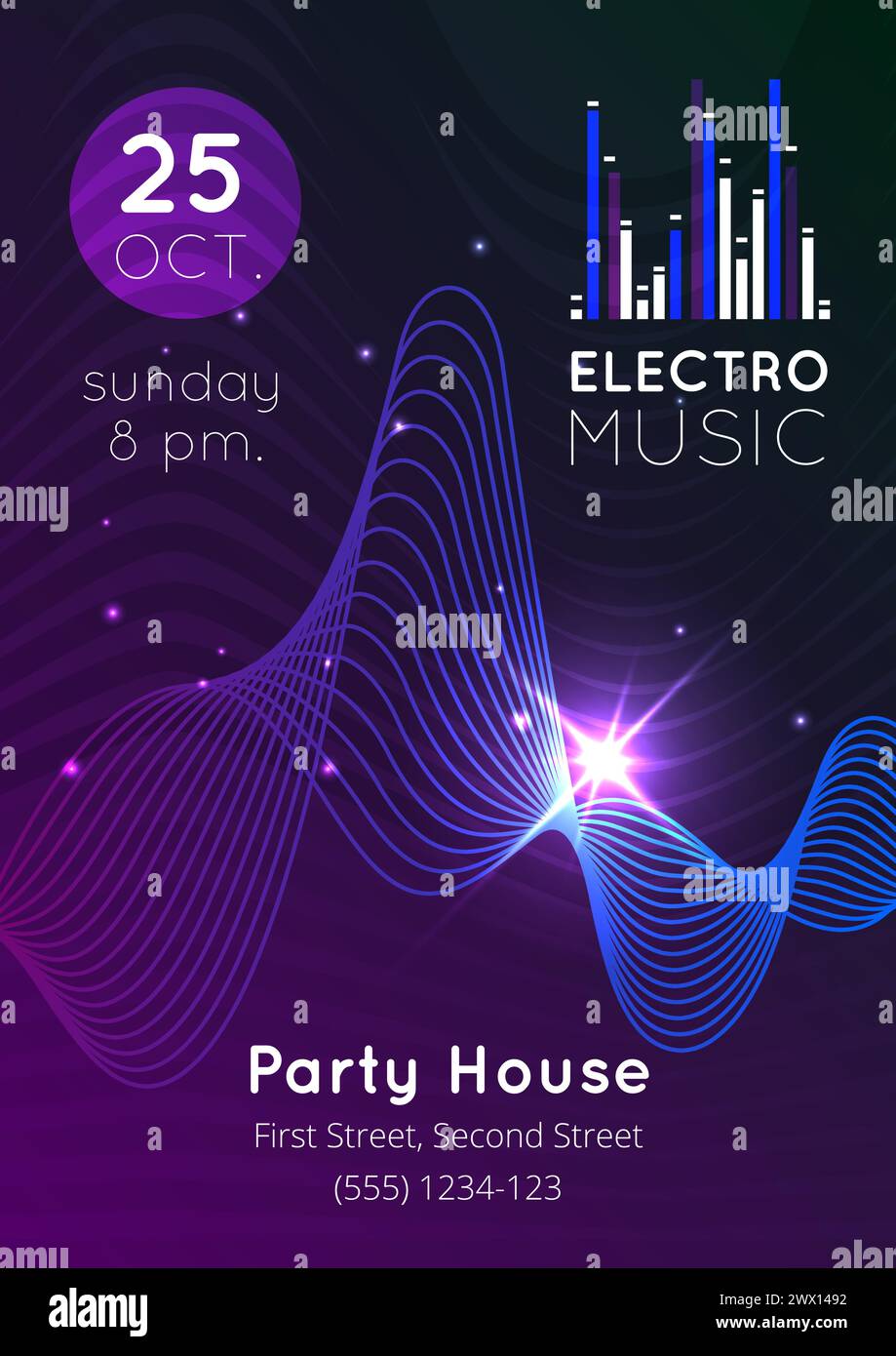Glowing electro music audio equalizer party house poster flat vector ...