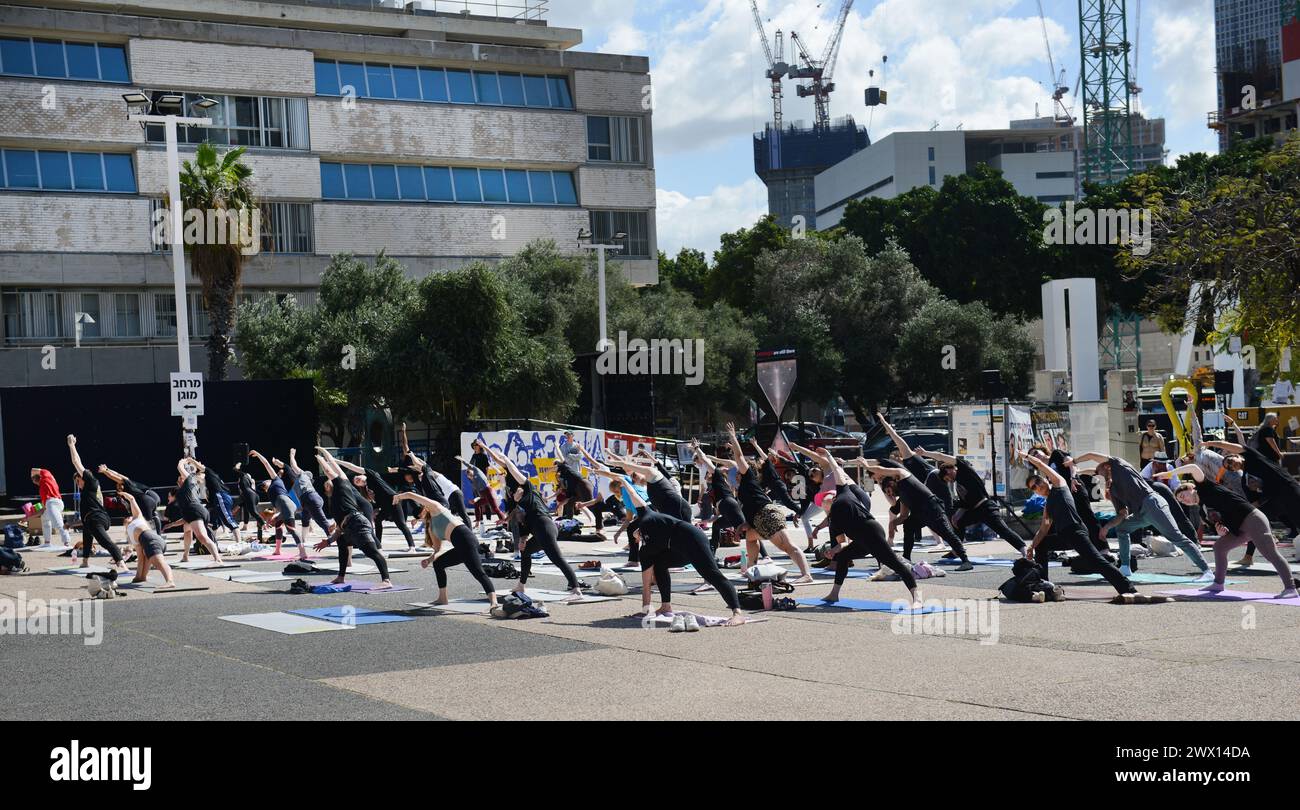 Yoga session for the families of the Gaza hostages at the Hostages ...