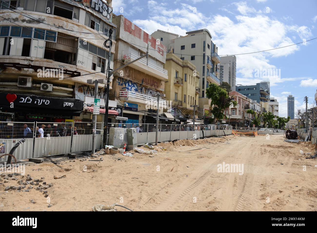 Light rail construction along Allenby street in Tel-Aviv, Israel Stock ...