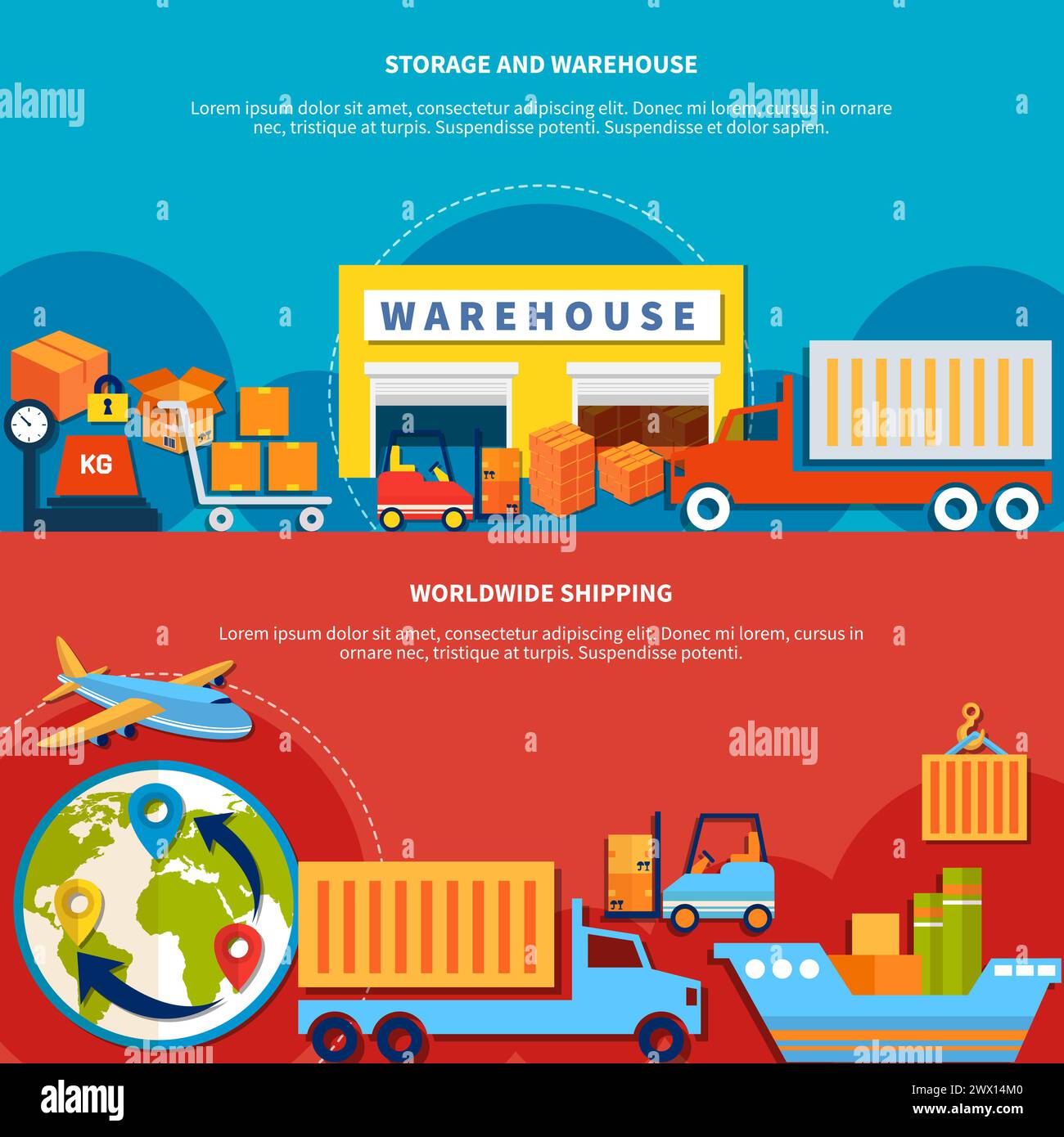 Two logistic banner set with worldwide shipping and storage and ...