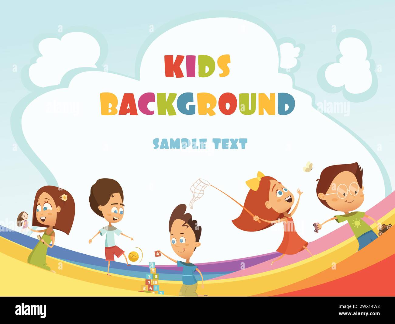 Playing kids cartoon background with outdoor and indoor activities ...