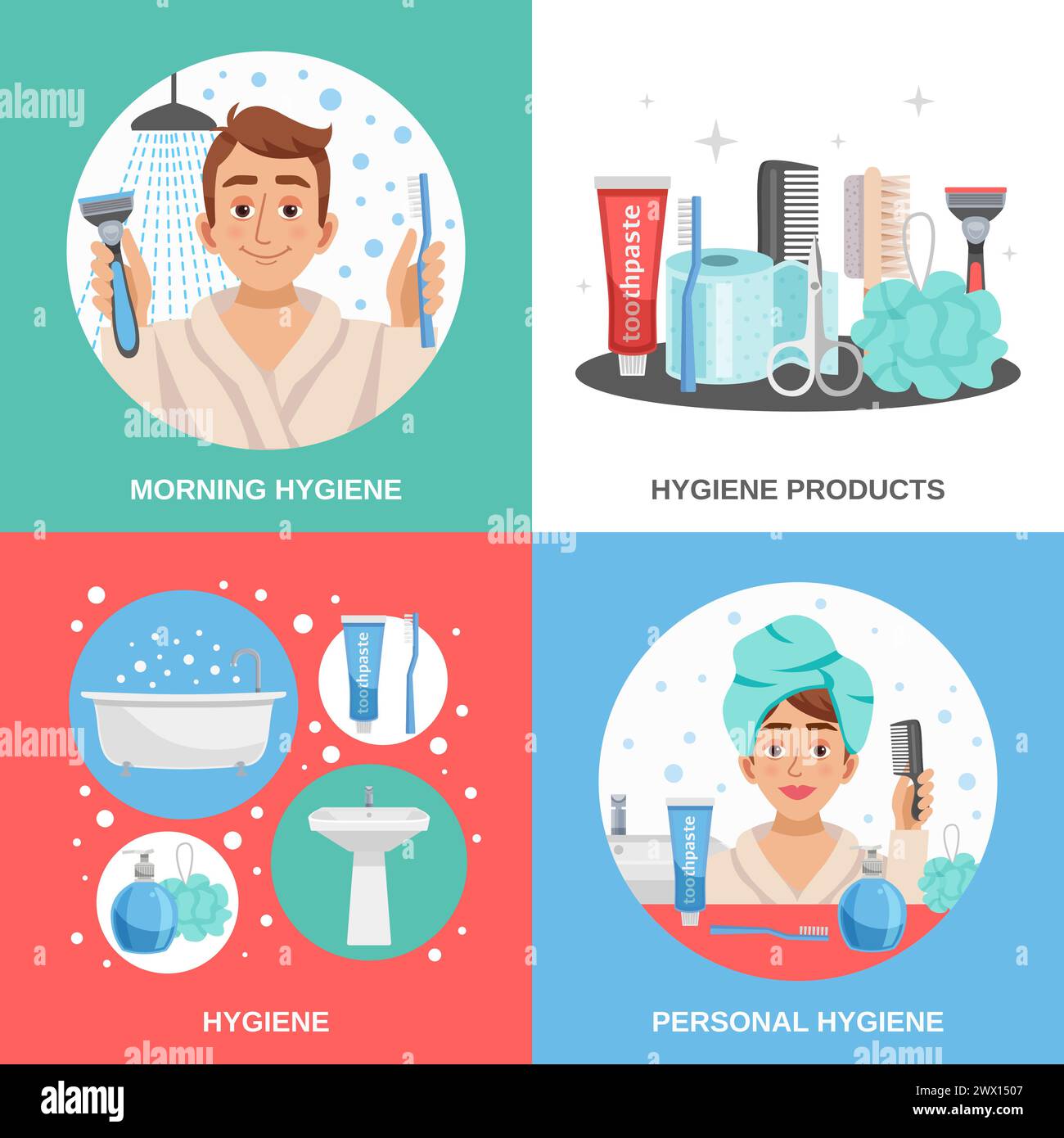 Hygiene design concept with cartoon compositions of personal hygiene ...