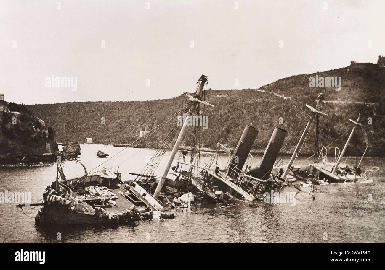 Wreck of Spanish Cruiser "Mercedes," Santiago, Cuba ca. 1908 Stock ...