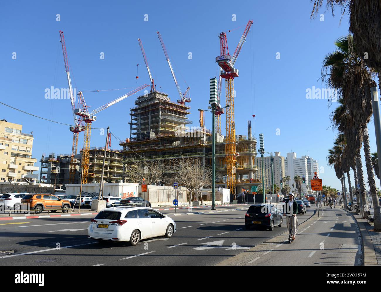 Large construction site near the Hassan Bek Mosque in Tel-Aviv, Israel ...