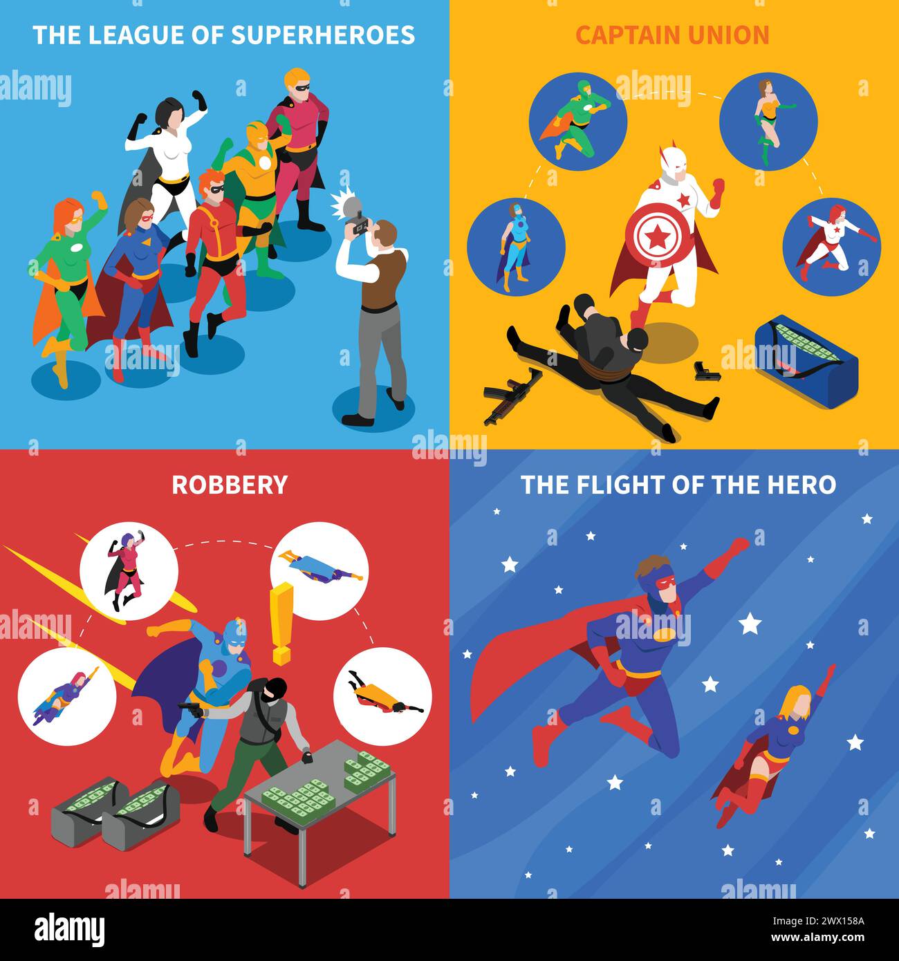 Superhero Isometric Concept. Superhero Icons Set. Superhero Vector ...