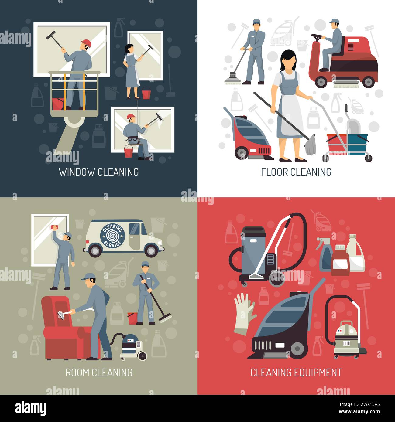 Industrial cleaning window washers and floor scrubbing equipment 4 flat ...