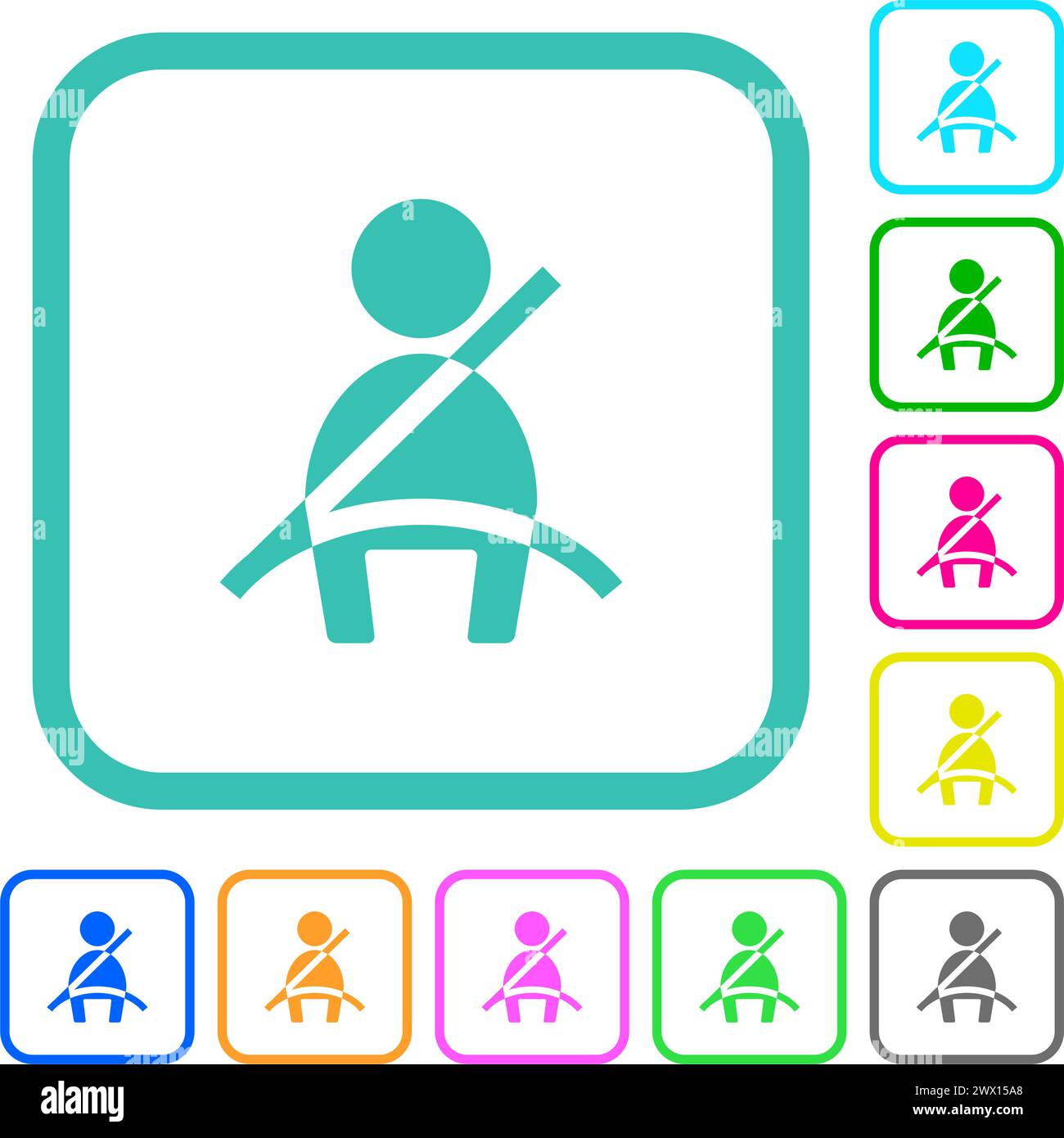 Car seat belt warning indicator vivid colored flat icons in curved ...