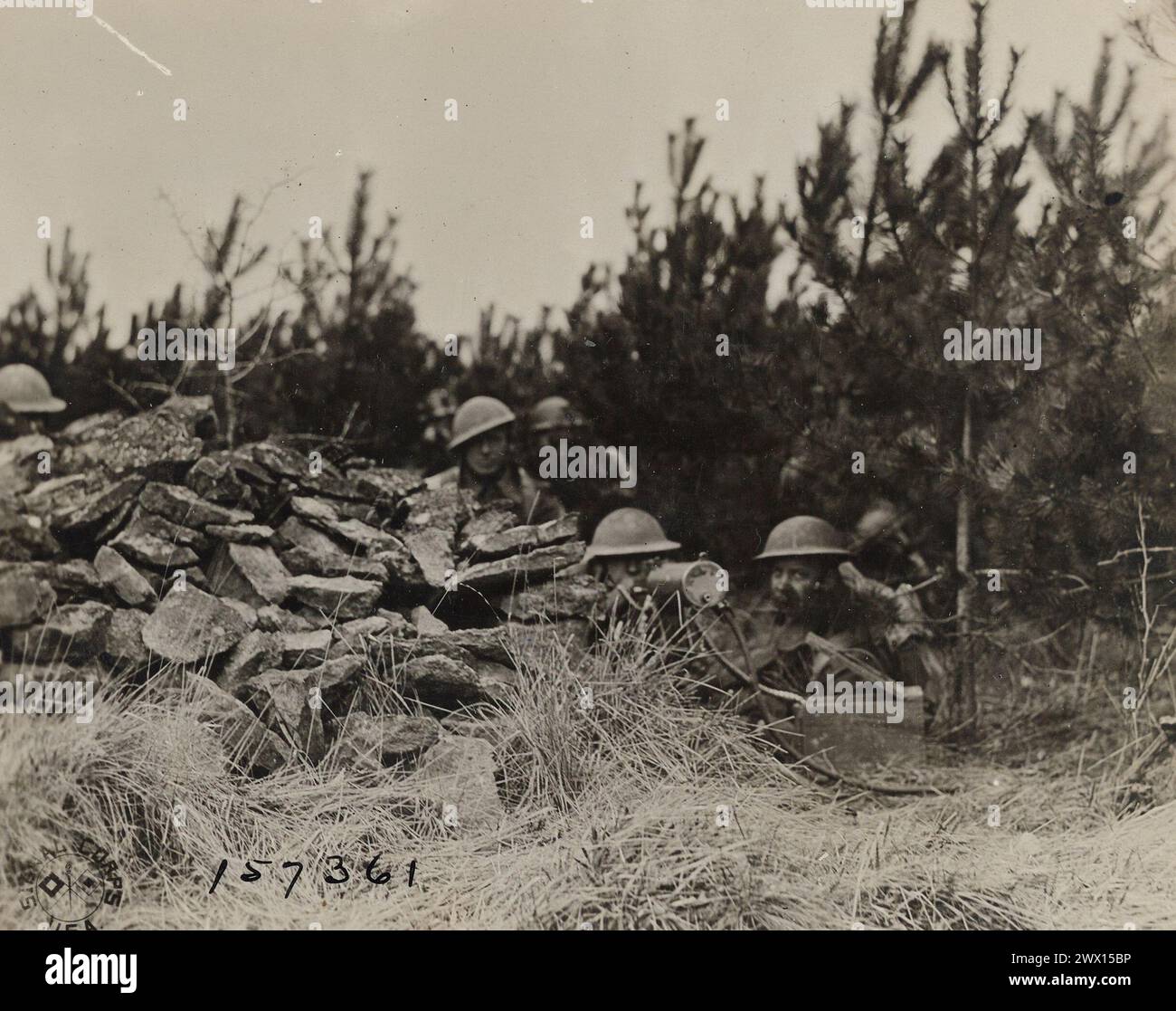 Machine gun nest in position at maneuvers. 132nd Machine Gun Battalion ...