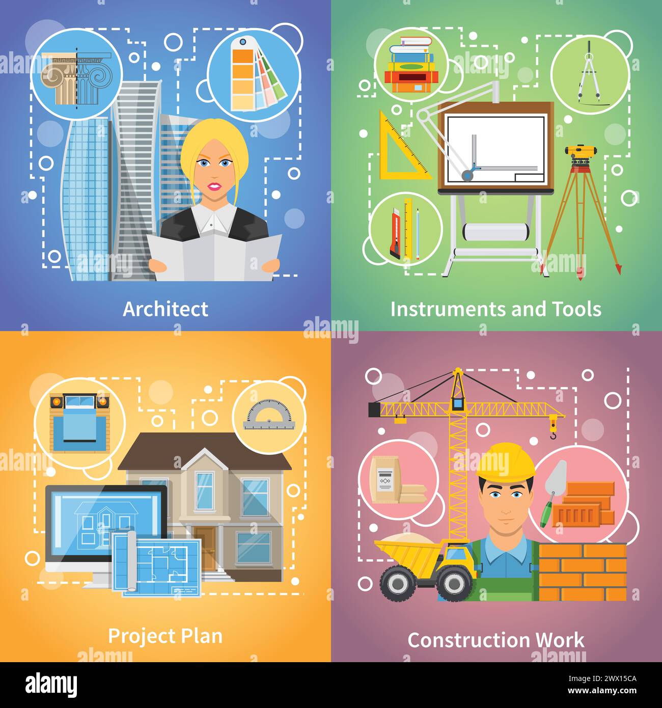 Architect 2x2 design concept set of project plan drafting tools and ...