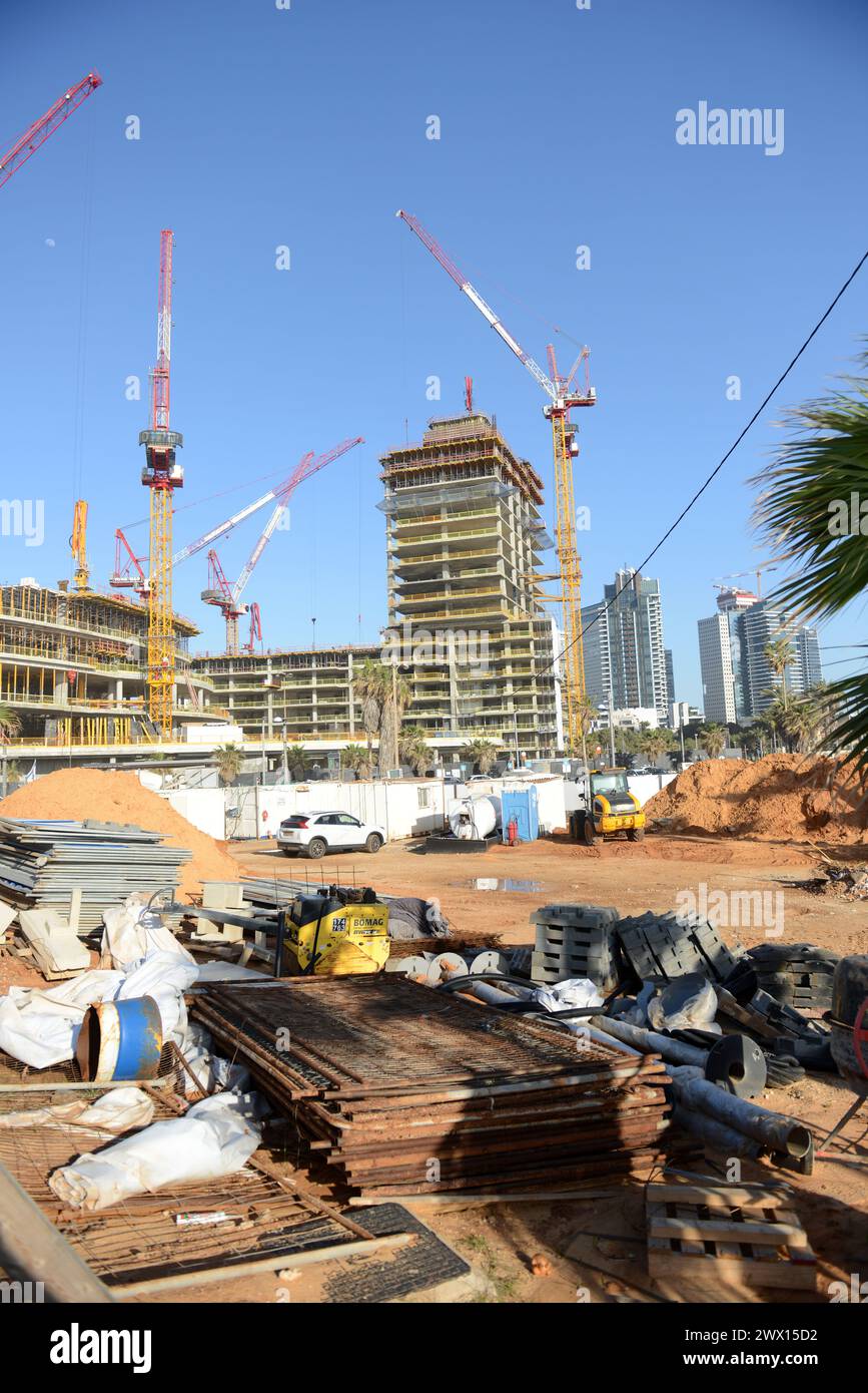 Large construction site near the Hassan Bek Mosque in Tel-Aviv, Israel ...