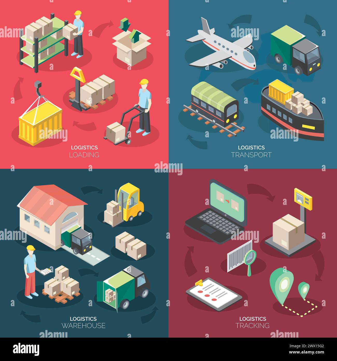 Logistics concept icons set with tracking and warehouse symbols ...