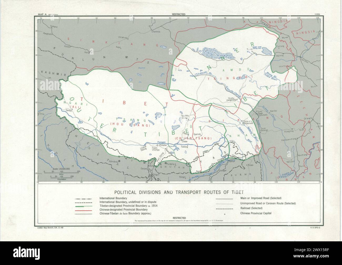 CIA Map - Political Divisions and Transport Routes of Tibet ca. 1948 ...