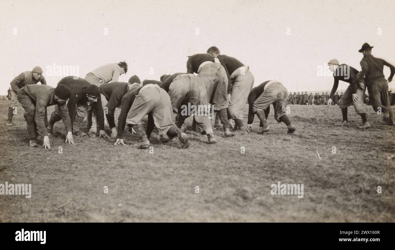 Marines playing a game of football in Damblain, France ca. 1918 Stock ...