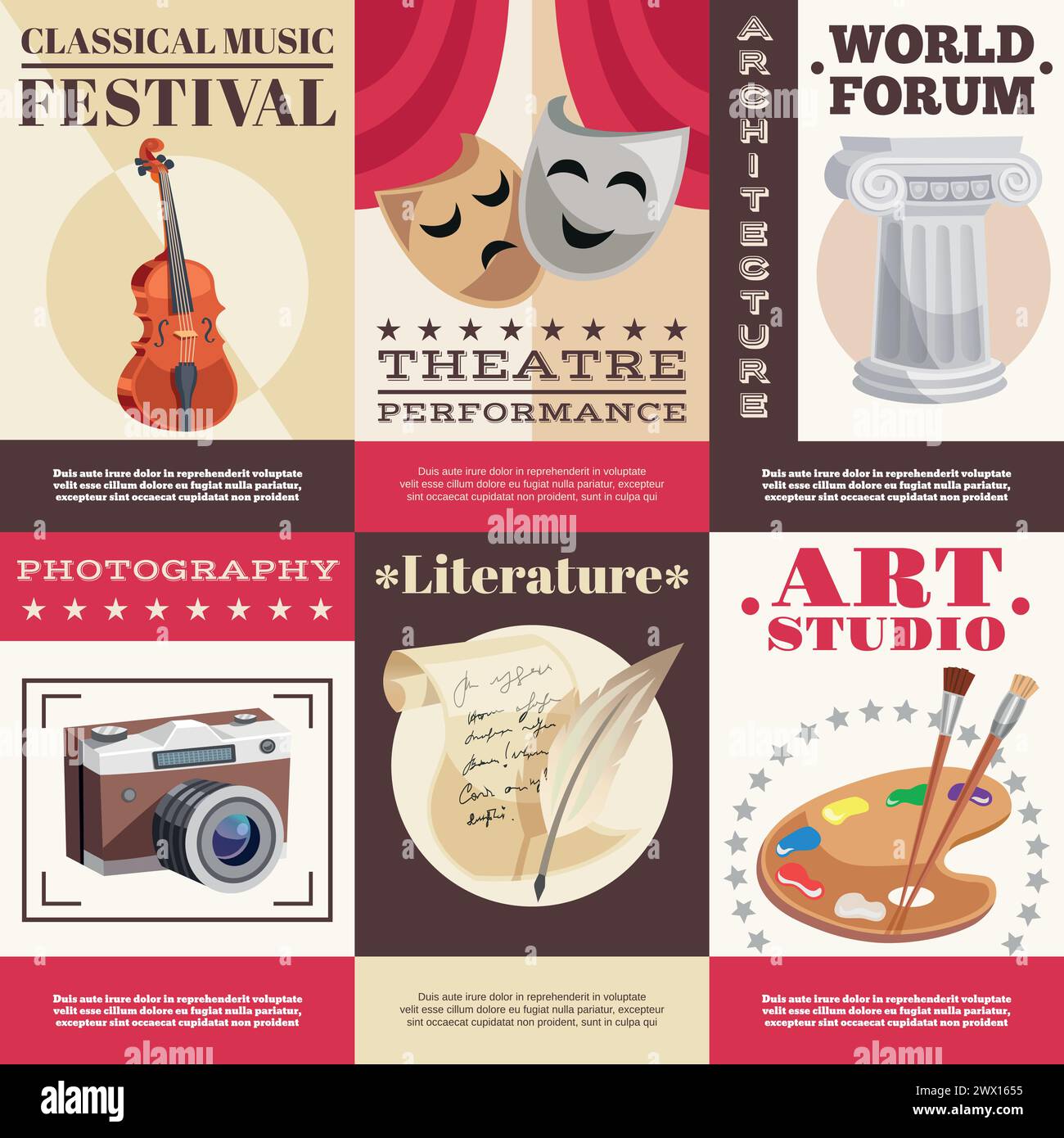 Arts set of posters with music festival theatrical performance ...