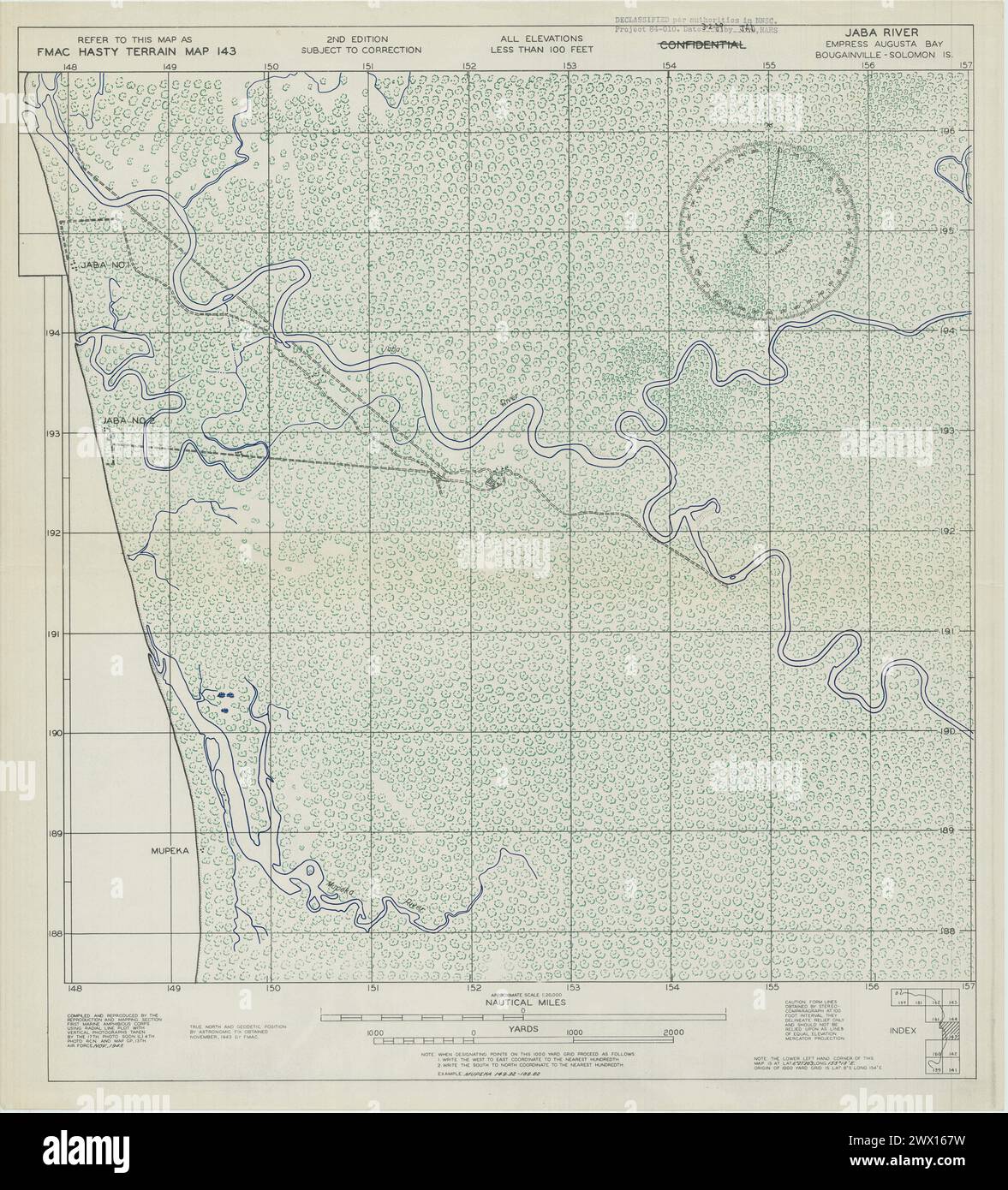 World War II - Map of Jaba River in Bouganville / Solomon Islands ca ...